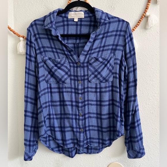 cloth & stone | Tops | Cloth Stone 0 Rayon Blue Plaid Button Up | Poshmark